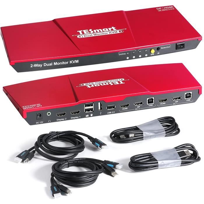 TESmart HDMI+ DisplayPort DP Dual Monitor 2x2 KVM Switch 4K 60Hz 4:4:4 ...