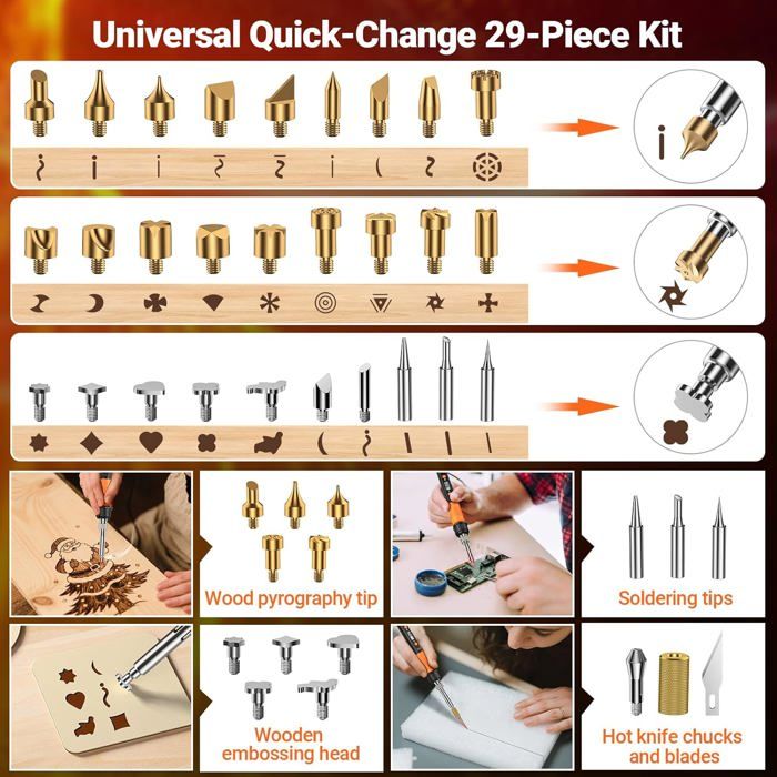 Preciva Pyrograveur sur Bois, 70pcs Graveur Bois avec LCD Stylo à ...