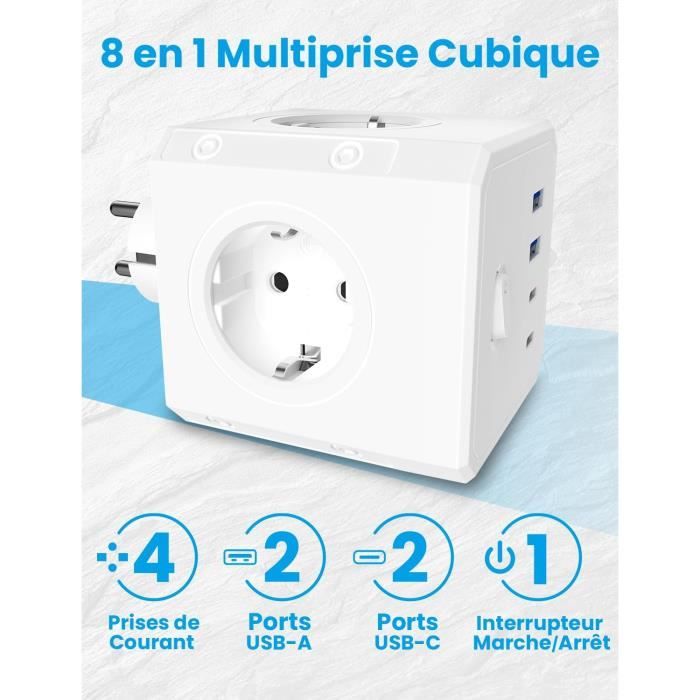 8 En 1 Multiprise Usb Cube Sans Fil 4000W 16A 4 Prises Ac 2 Usb 2 Type ...