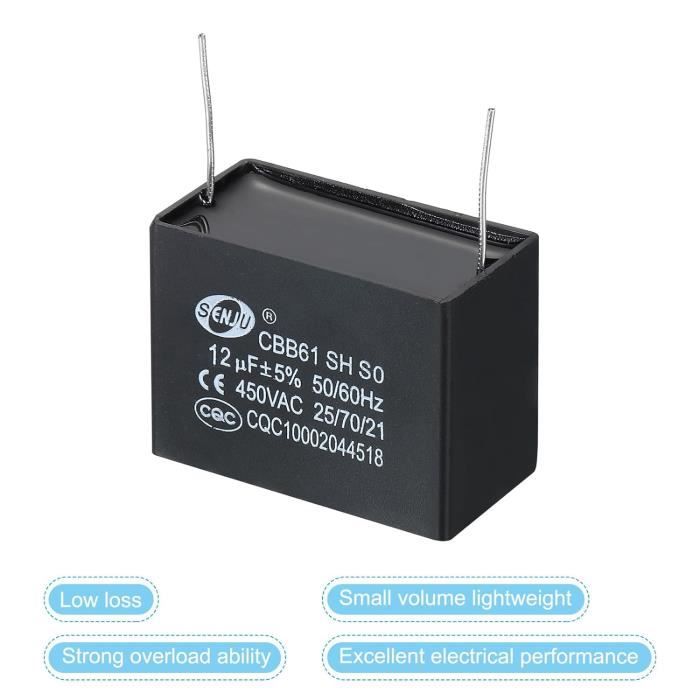 Cbb61 Plafond Ventilateur Condensateur,12Uf 450V Ac 50-60Hz Avec 2Pins 48X25X35Mm Pour Air ...