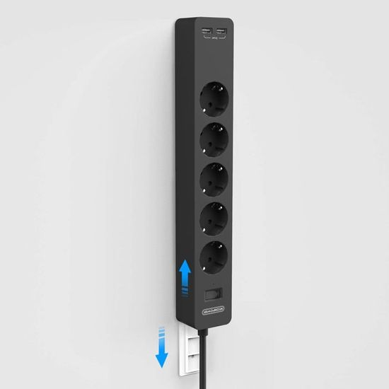 Multiprise Noire, Bloc Multiprise Avec 5 Prises Et 2 Ports Usb, Cordon ...