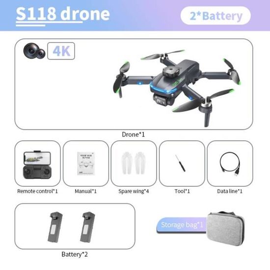 4K-Noir-2B-KBDFA nouveau s118 drone professionnel caméra hd 4k évitement'obstacles moteur sans ...