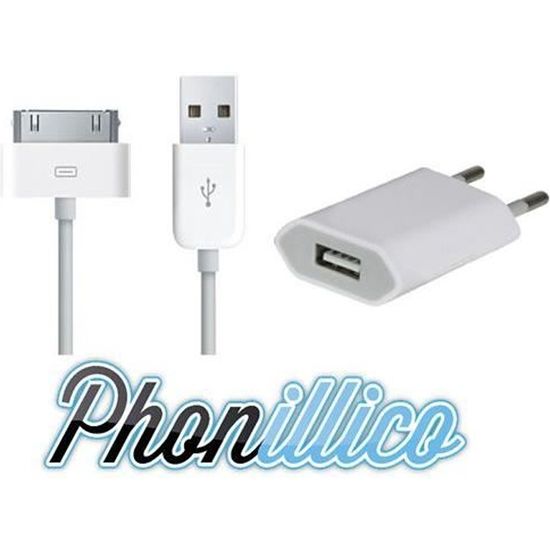 Chargeur Secteur - Compatible iPhone 4 - Charge rapide - Câble USB ...