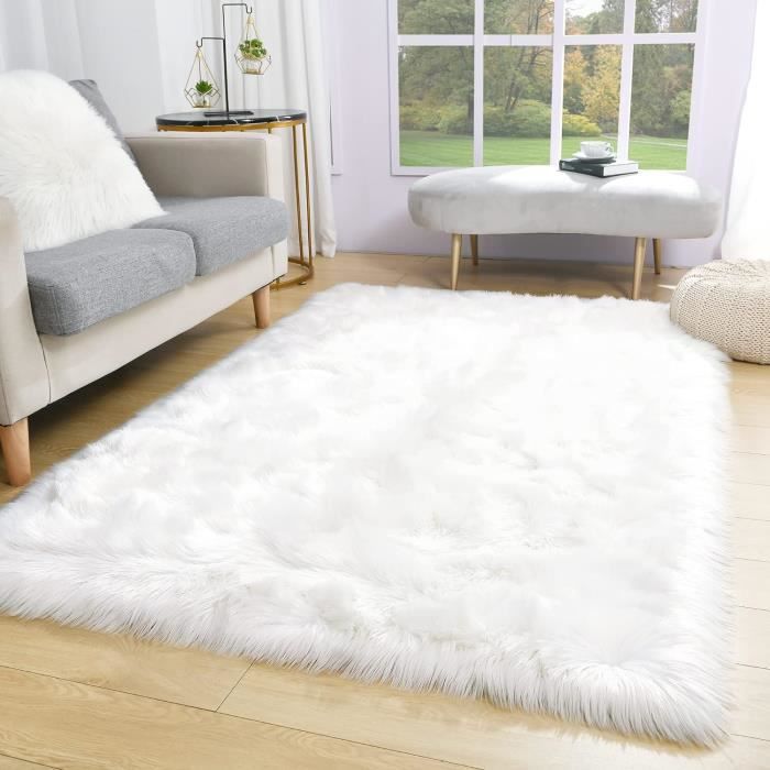 3 x 5 White Faux Sheepskin Rug,Luxury Fluffy Faux Fur Rugs for Bedroom ...