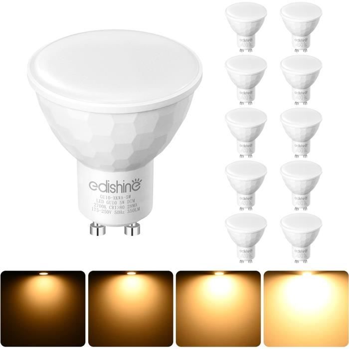 Ampoules Led Spot Culot Gu10 Dimmable, 5W Équivalent 50W, 350Lm, Blanc Chaud 2700K, 120° Larges ...
