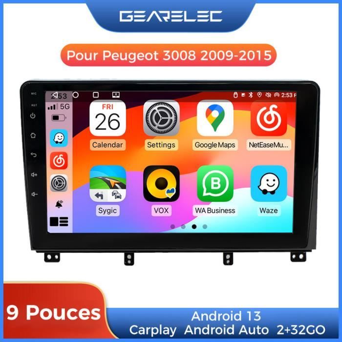 GEARELEC Autoradio 9 Pouces Android pour Peugeot 3008 2009-2015 avec Carplay Andriod Auto GPS ...