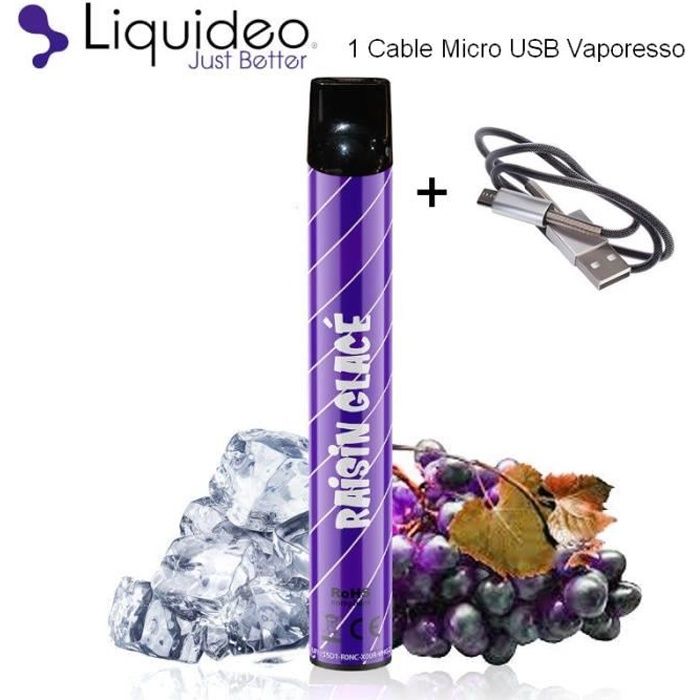 Liquideo – Wpuff – Raisin Glacé - Pack x2 - 1,7 % + 1 Cable Micro USB ...