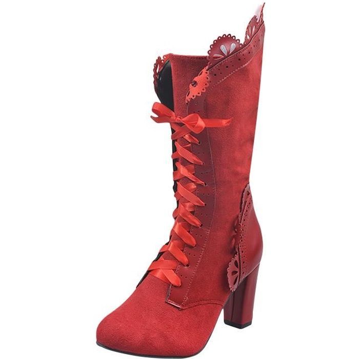 Bottes Mode Femmes Vintage Automne Western À Bout Carré Solide Mi ...