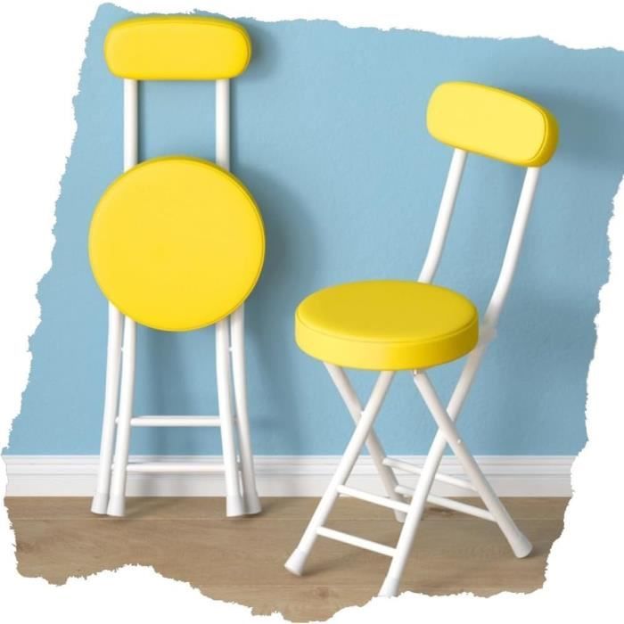 Tabouret de bar pliant en cuir PU - TRAHOO - Jaune - Durable et compact ...