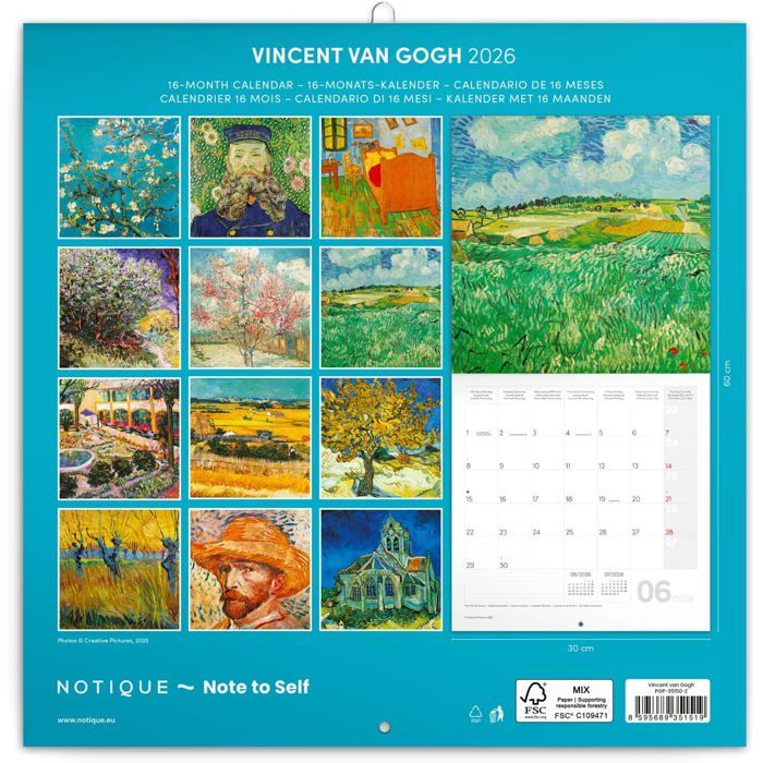 Calendrier mural 2026 Vincent van Gogh - Avec brochures mensuelles - 30 ...