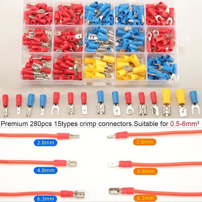 Cosses Electriques Isolée a Sertir 280 PCS, kits, Assortiment ... Cosses Electriques Isolée a Sertir 280 PCS, kits, Assortiment ...