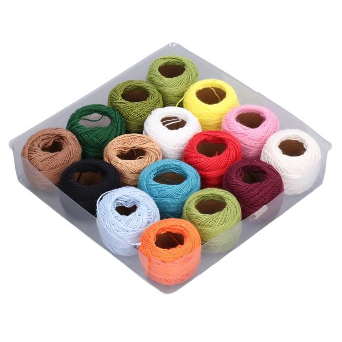 Fil à crocheter en coton de qualité supérieure - QIILU - 16 couleurs ...