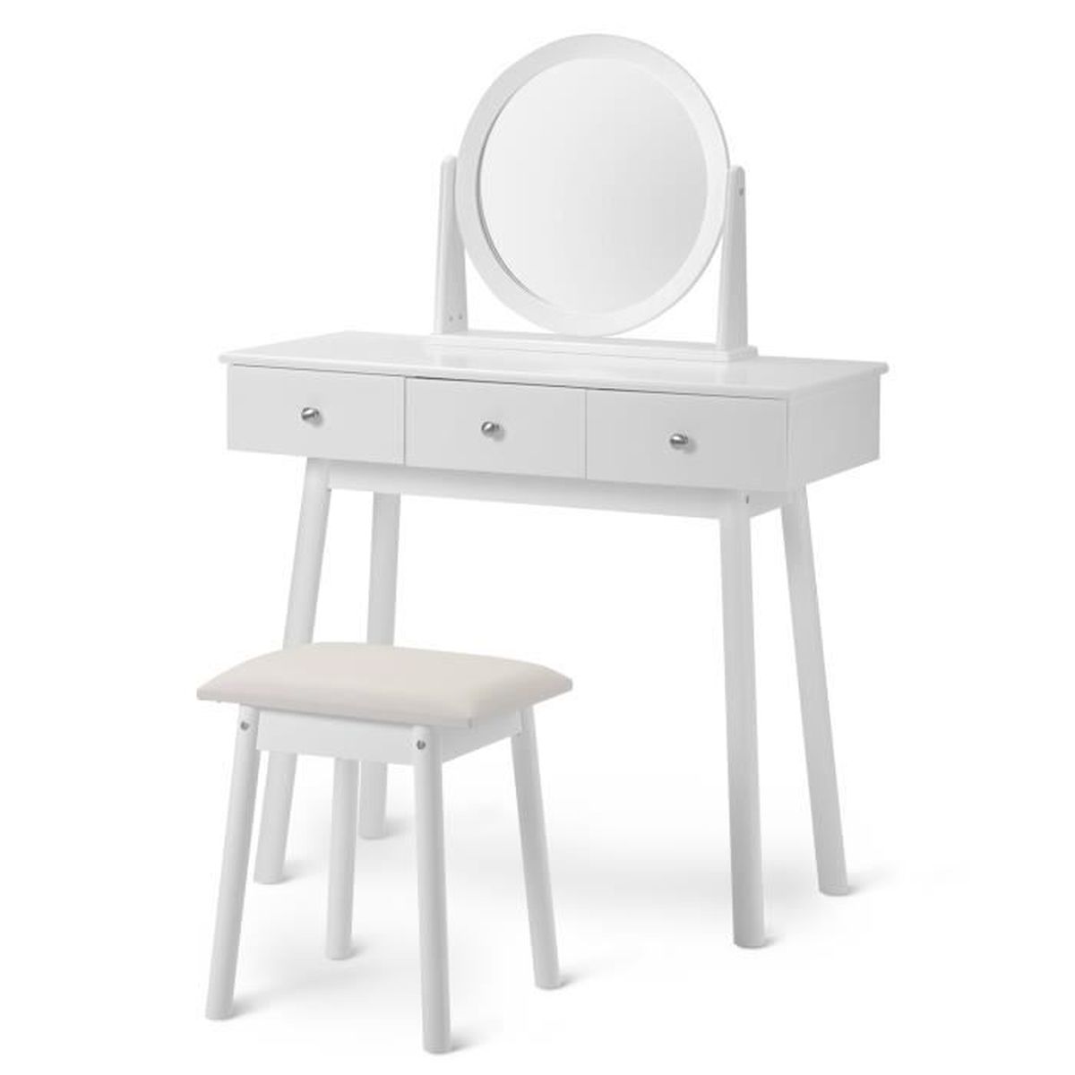 Coiffeuse, Table de maquillage, avec miroir rond torsadé, 3 tabourets ...