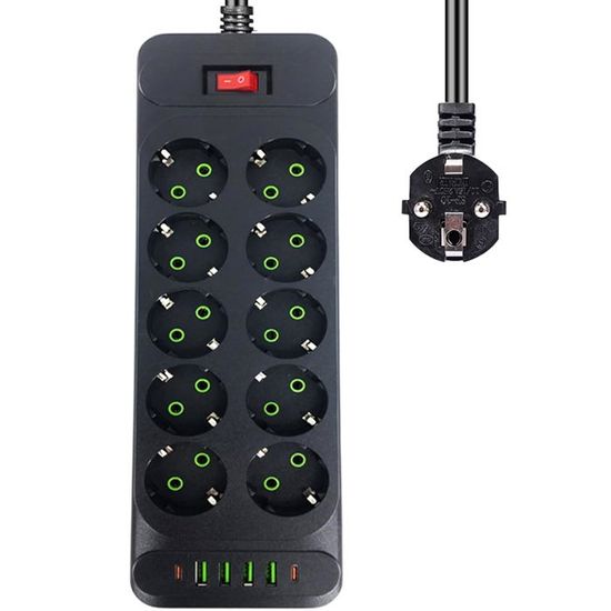 EU Multiprise Electrique (10A/2500W) Multiprise 10 Prises avec 4 Ports ...