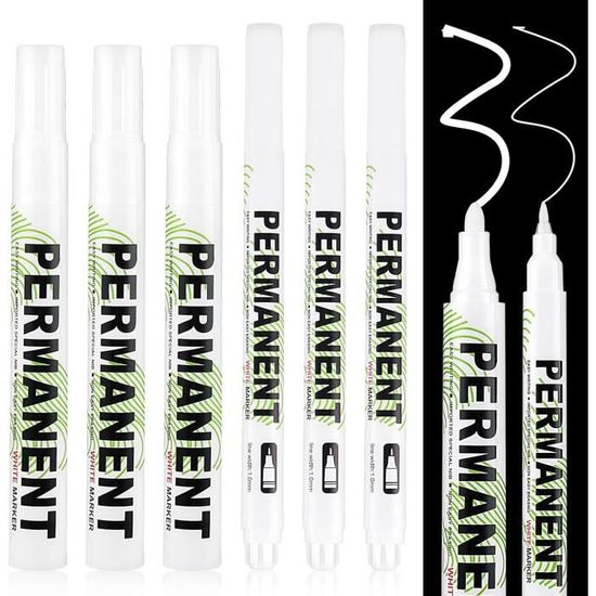Lot De 6 Marqueurs Permanents Blancs Acryliques Avec Pointe Extra Fine ...