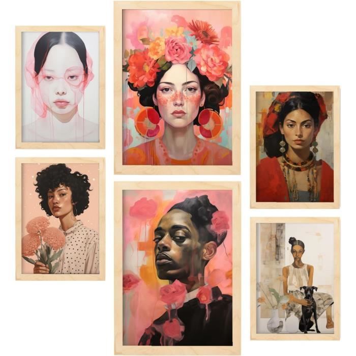 Lot De 6 Modèles De Portraits Affiches. Dans Style Éclectique. Tableaux ...