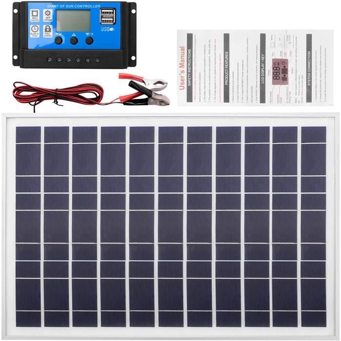 Chargeur de Batterie de Panneau Solaire 30W 12V + ContrôLeur 40A pour Camping-Car Camping-Car ...
