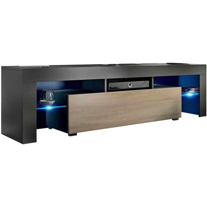 Meuble tv 160 cm noir mat / sonoma + led rgb - Cdiscount Maison