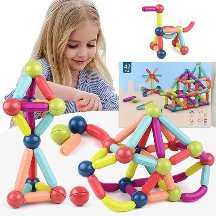 Bloc Construction Magnetique Enfant - MARSEE - 42pcs Boules Magnétiques ...