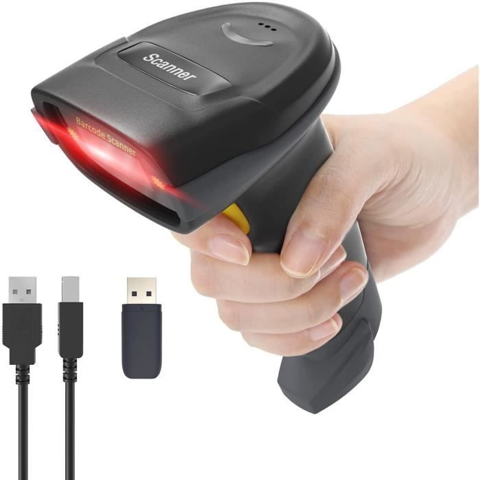 1D Scanner de codes-barres sans fil (2,4 GHz sans fil + câble USB 2.0 ...