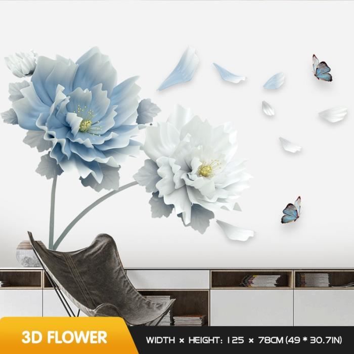 Autocollant mural - Flower L - Fleurs bleues - Décoration contemporaine ...