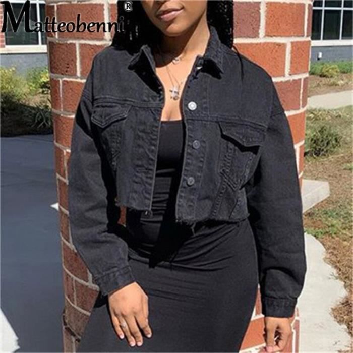 Printemps et automne femmes jean veste à manches longues solide mince ...
