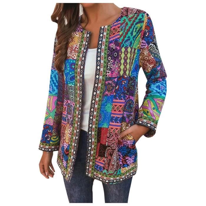 Décontracté Aztèque Imprimé Femmes Veste Vintage Coton Lin Tribal ...
