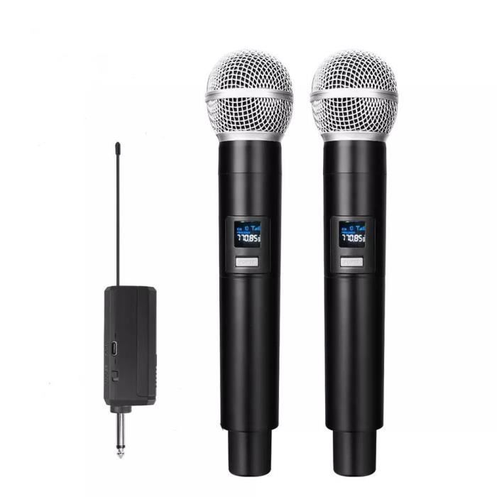 Microphone Professionnel Sans Fil UHF à 2 Canaux pour ix,Karaoké,Église ...