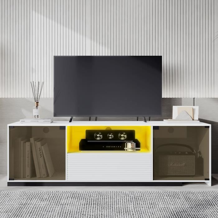 Meuble TV long avec éclairage LED et design coulissant pour téléviseur ...