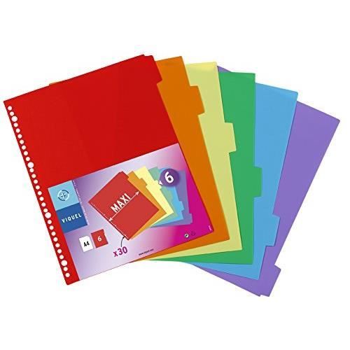 Viquel - Lot de 6 Intercalaires plastique format A4 Maxi - Perforation ...