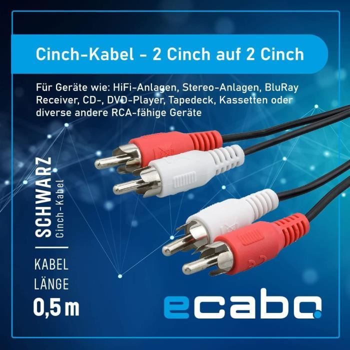 Câble Rca ,2 Cinch Sur 2 Cinch,0,5M U2013 Fiche Cinch Rca(Rouge-Blanc)À La Fiche Cinch Rca(Rouge ...