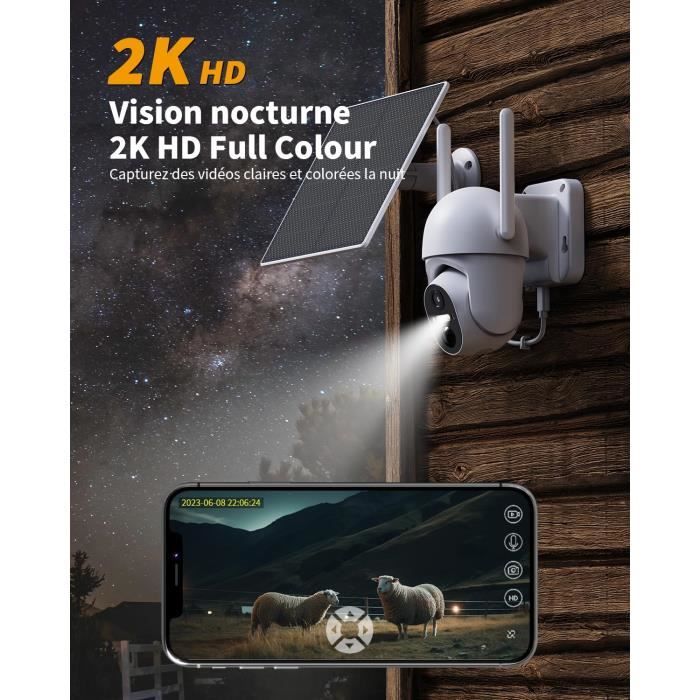 4G Lte Caméra Surveillance Extérieure Sans Fil, 2K Camera Solaire Avec Carte Sim & Sd 32Go, 360 ...
