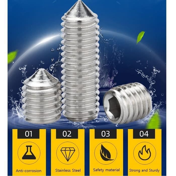 Vis Sans Tête Coniques M10 Vis Sans Tête Hexagonales En Acier Inoxydable Fixations Allen Vis ...