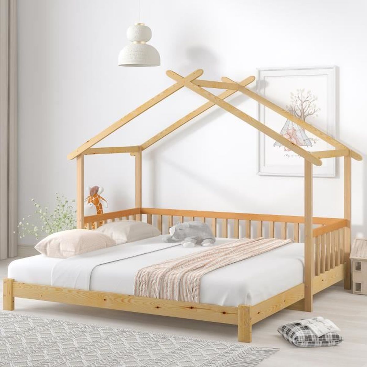 Lit cabane extensible 200 x 90 cm, Lit adulte ou enfant, Bois massif de ...