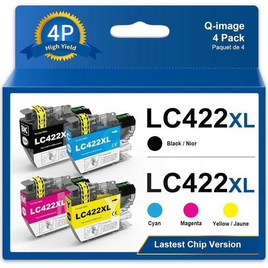 Lot de 4 Cartouches d'encre compatibles LC422XL LC-422XLVAL pour Brother LC 422 LC422 XL pour ...