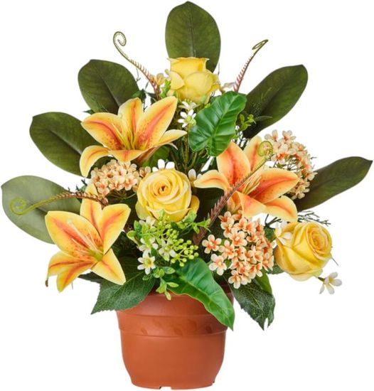 Fleur Artificielle Jaune Et Orange Avec Vase Lesté | Composition ...
