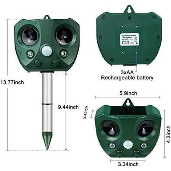MARSEE Répulsif Chat Ultrason Solaire Exterieur, Répulsif pour Animaux ...