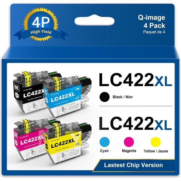 Lot de 4 Cartouches d'encre compatibles LC422XL LC-422XLVAL pour Brother LC 422 LC422 XL pour ...