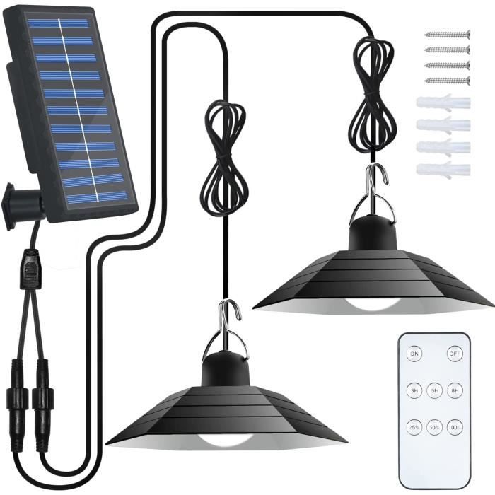 Lampe Solaire Exterieur et Intérieur, Lustre solaire à intensité variable avec 2 Lampes, 3 ...