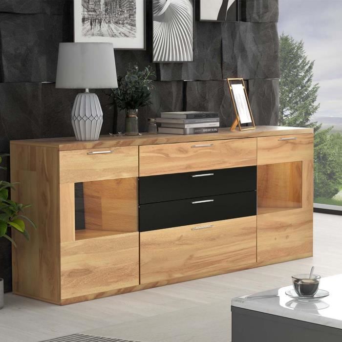 Buffet Bahut 2 portes 4 tiroirs avec LED, en panneaux de particules ...