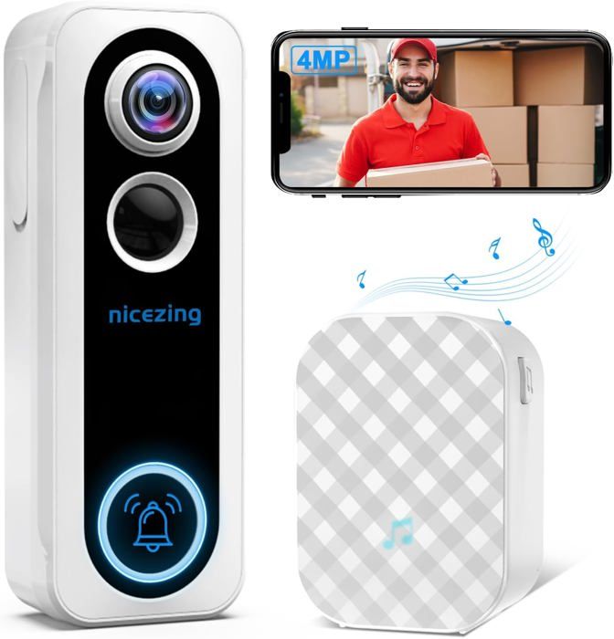 4MP Sonnette sans Fil avec Caméra Compatible avec Alexa Exterieur ...