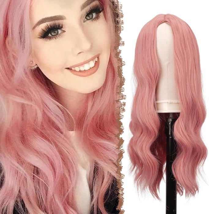Perruques Rose Ondulés Longues, 55 Cm Perruques Femmes Cheveux Longs ...