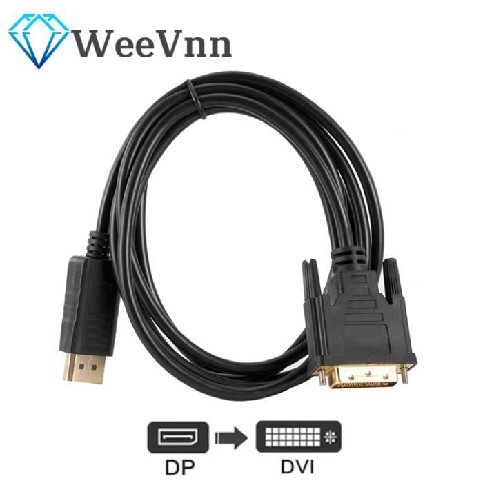 DP to DVI 1,8m câble adaptateur DP vers DVI, 1.8M, convertisseur entrée vers sortie DVI, pour HP ...