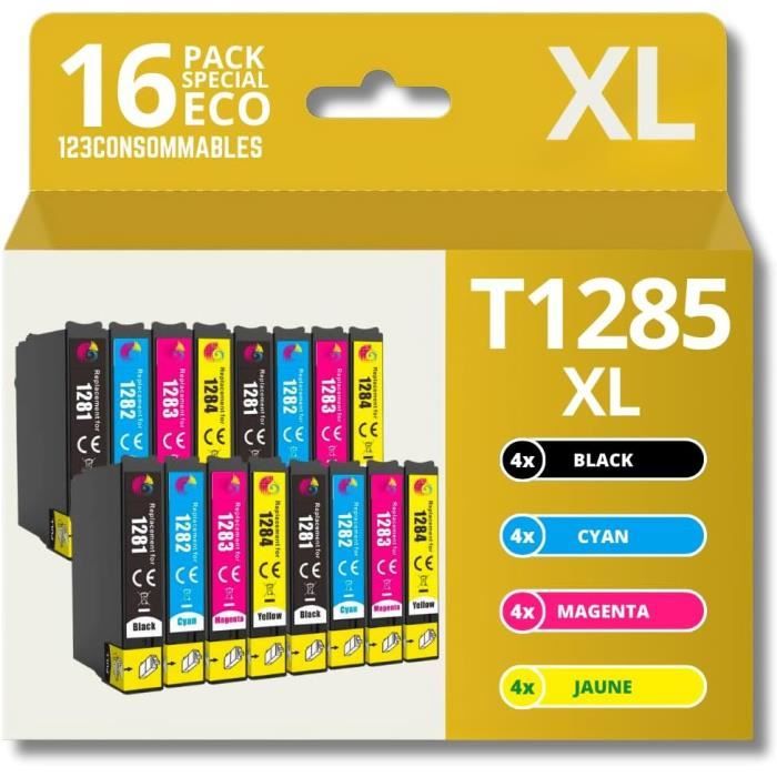 T1285 pack de 16 Cartouches d'encre Compatible avec EPSON T1285 Renard ...
