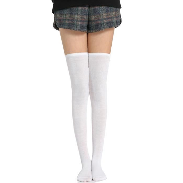 Bas longs en Nylon à rayures noires pour femmes - Type Pure White Blanc ...