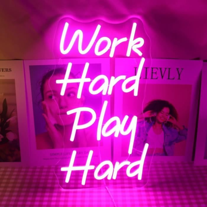 Led Work Hard Play Hard Neon Sign Pink Usb Powered Neon Lights For ...