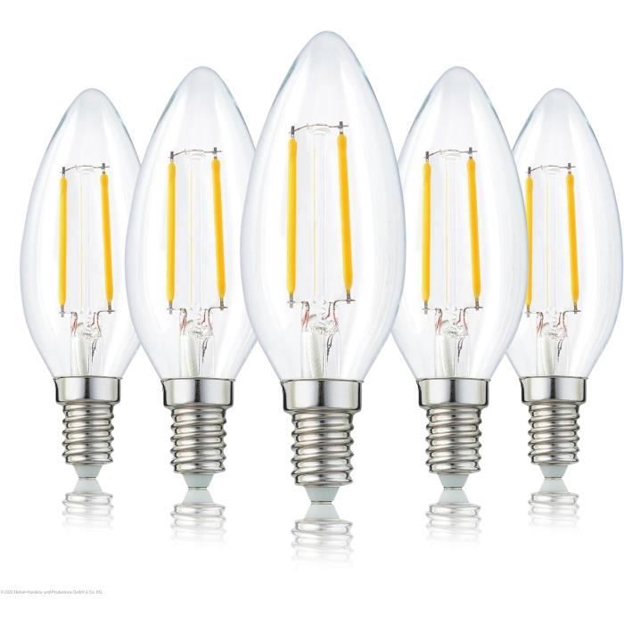 Lot De 5 Ampoules Led E14 Blanc Chaud - En Forme De Bougie - 25 W - Luminosité 250 Lm - 2700 K ...