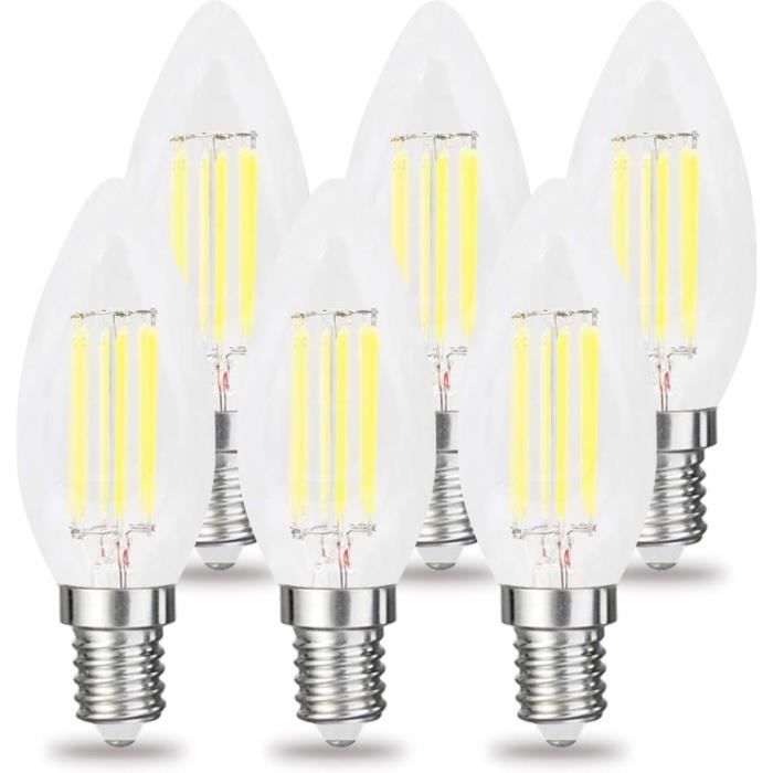 (Pack de 6 ampoules à filament LED en verre classique à intensité variable E14 de 6 W, blanc ...