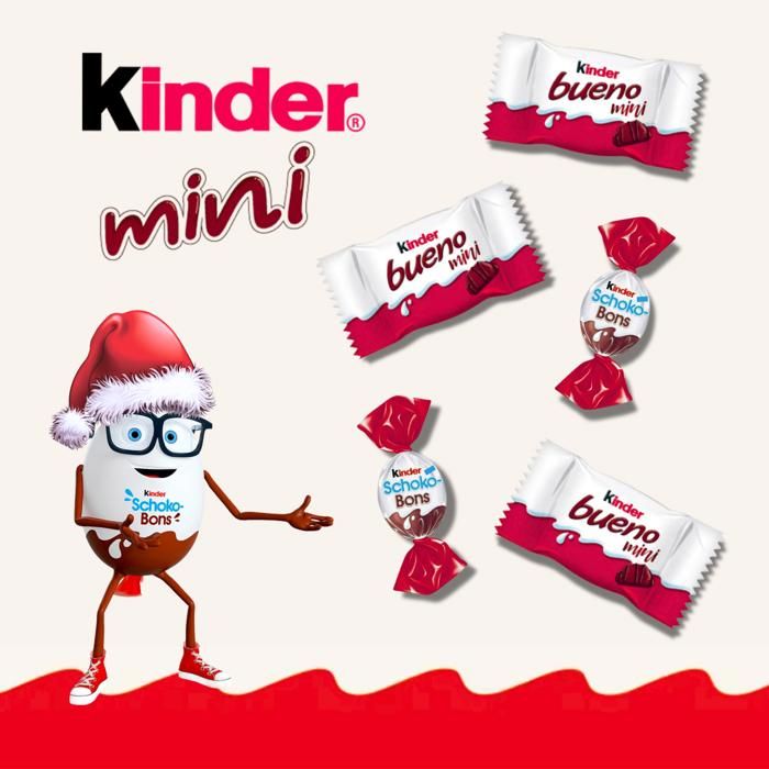 KINDER Noël | Petit sac Père Noël Gris garni de 30 KINDER Schokobons et ...