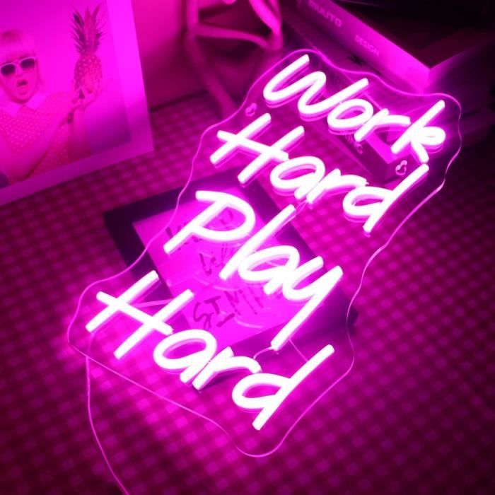 Led Work Hard Play Hard Neon Sign Pink Usb Powered Neon Lights For ...